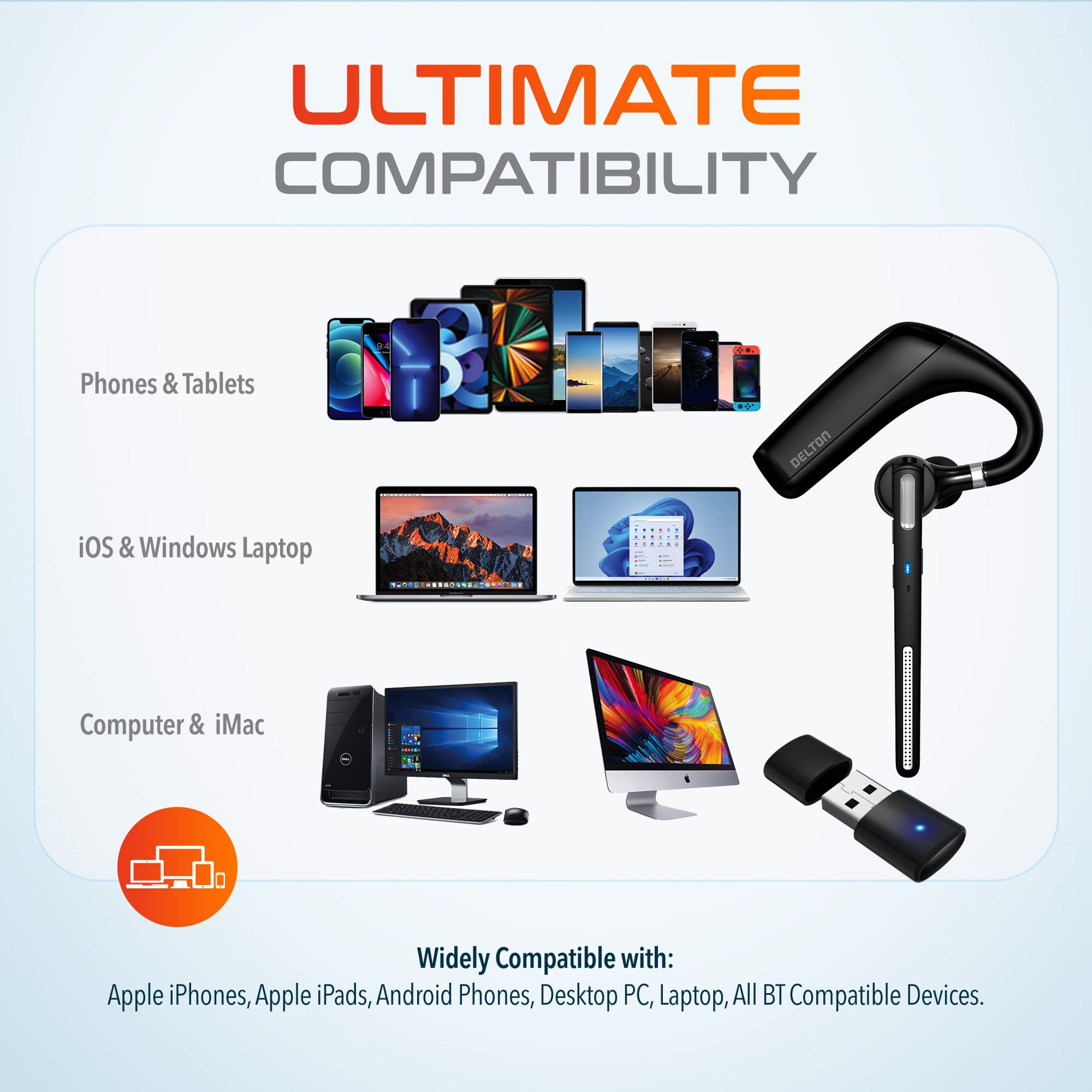 Ultralight Bluetooth Headset with Noise Cancelling Microphone, Business ...