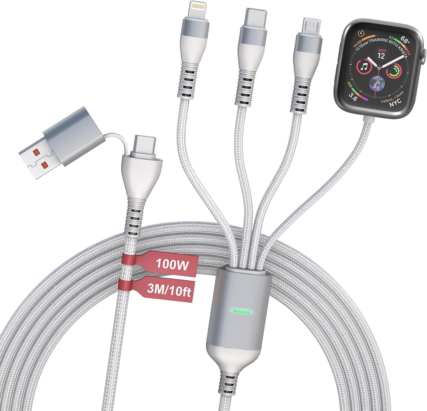 Amazon.com: Multi Charging Cable for Apple Watch - 100W 10ft 4-in-1 ...