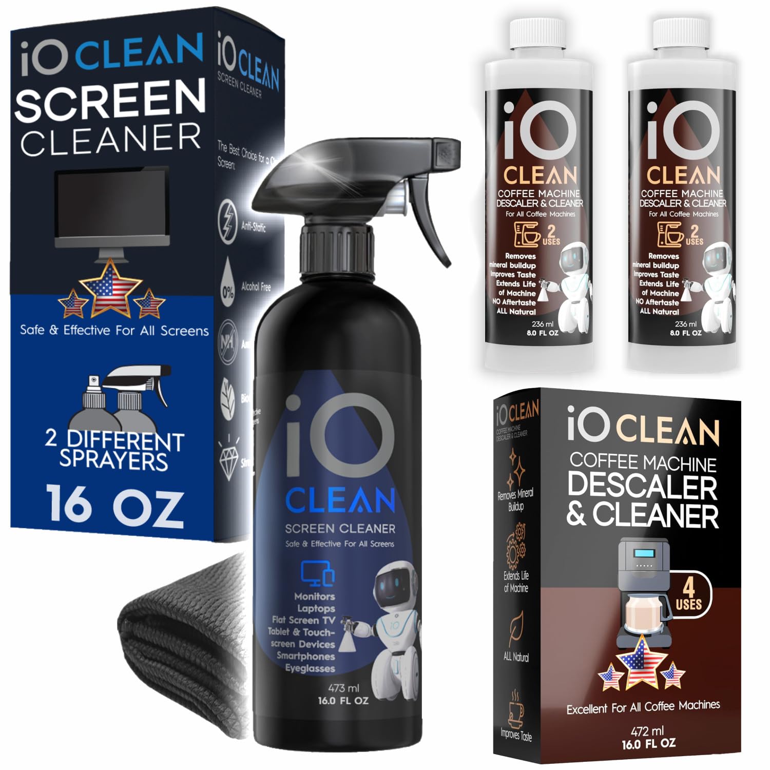 Amazon.com: iO CLEAN Screen Cleaner (16 oz) & Coffee Machine Descaler ...