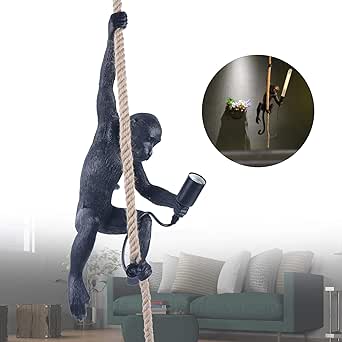 Monkey Pendant Light Fixture Chandelier Resin Hemp Rope Monkey Hanging ...