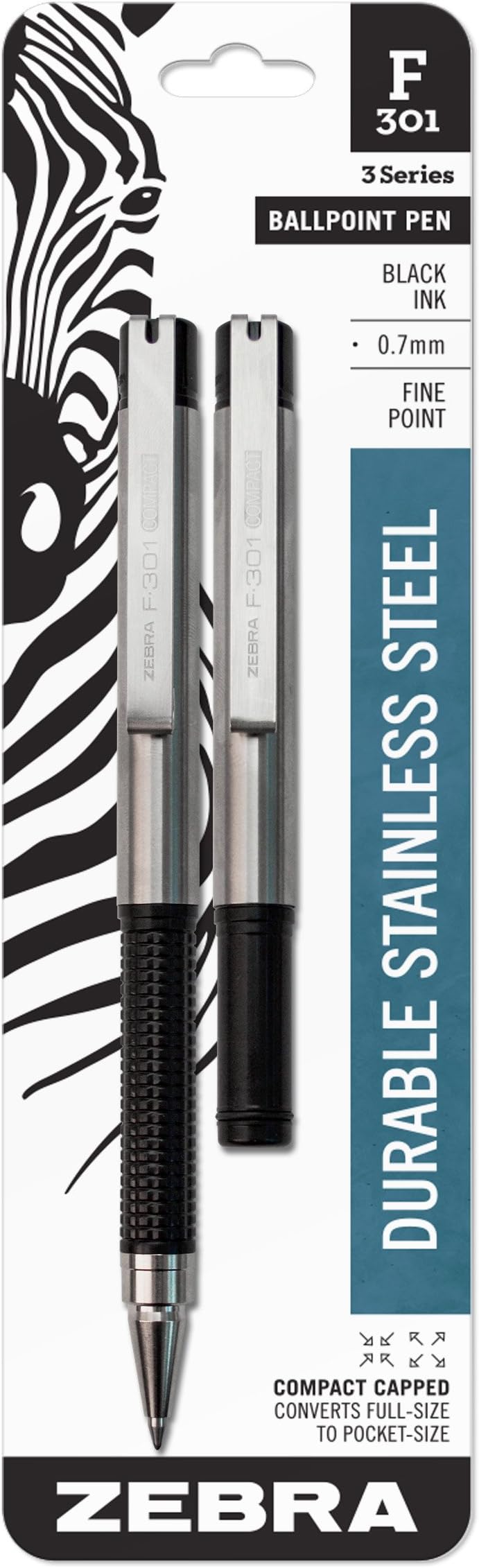 Zebra Pen F-301 Ballpoint Stainless Steel Retractable Pen, Fine Point ...