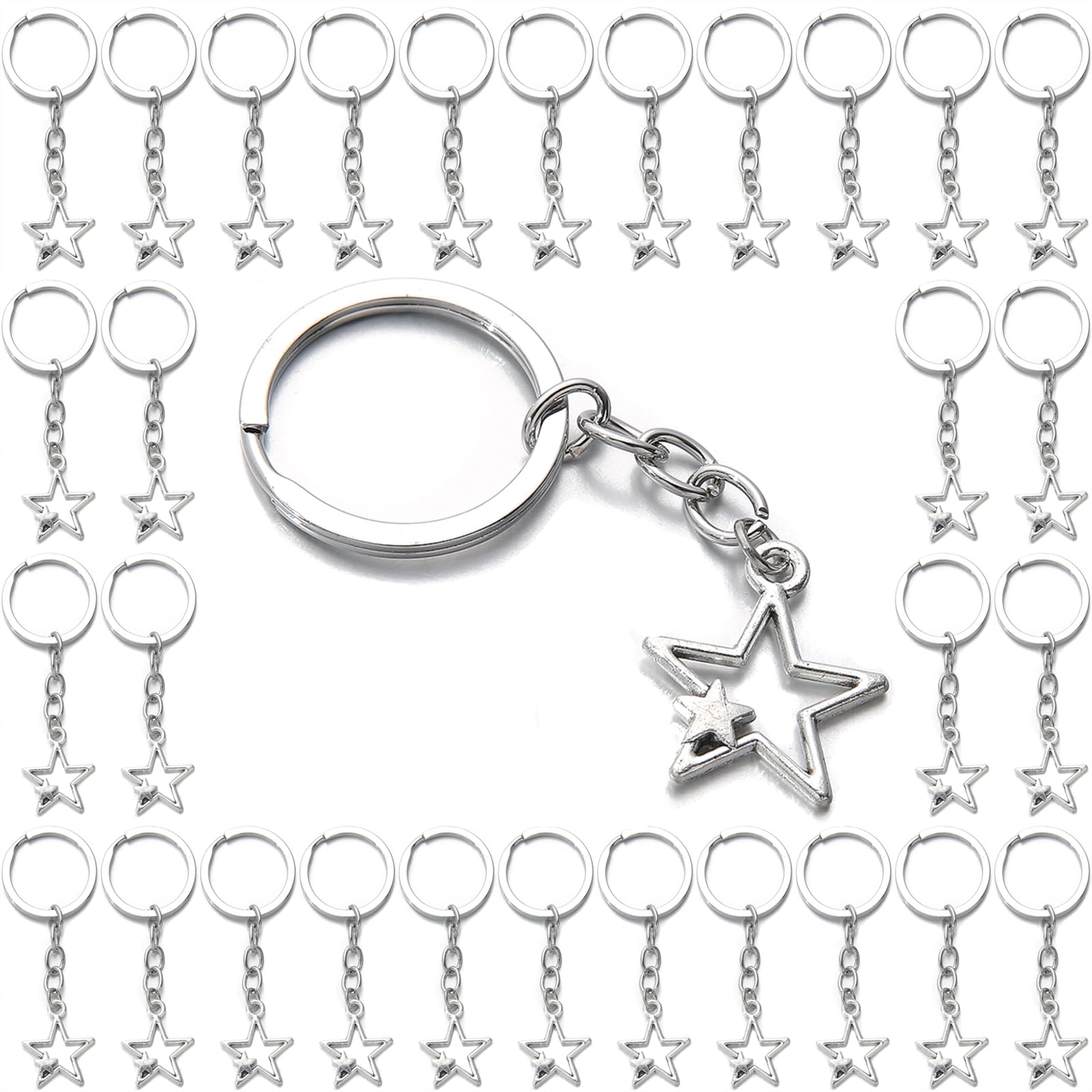 Amazon.com: PHAETON 50PCS Silver Star Design Keychain Plated Hollow ...