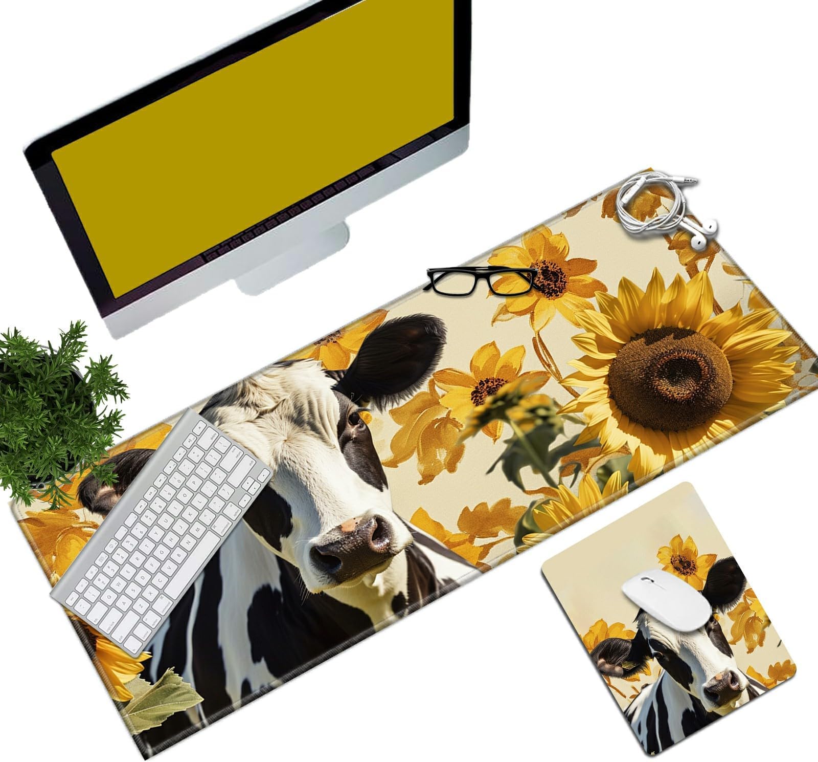 Amazon.com: BEOTIWAD Desk Mat Mouse Pad Set Sunflower Cow Large Mouse ...