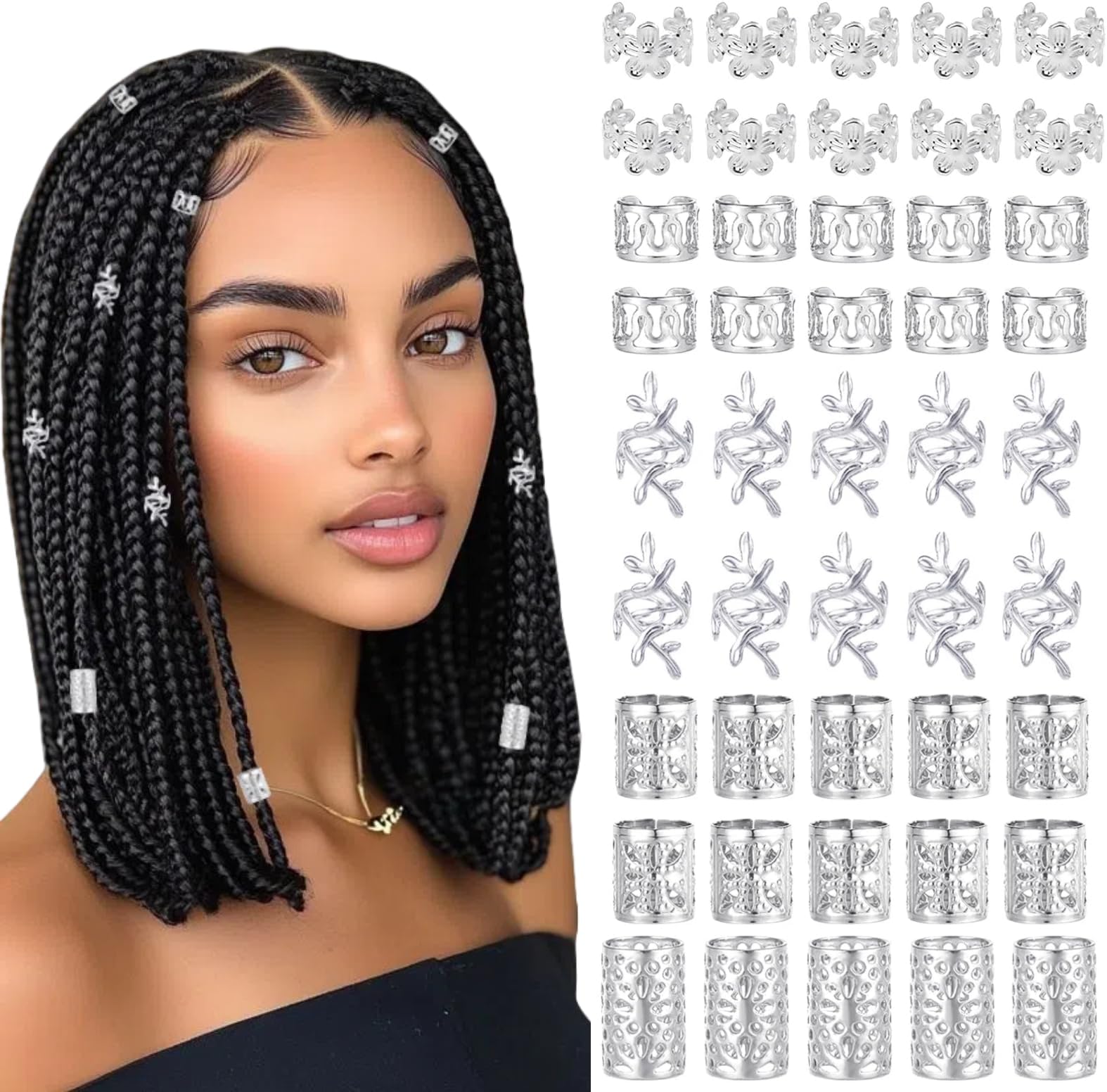 Amazon.com : 120 Pcs Silver Hair Jewelry Kit for Braids and Dreadlocks ...