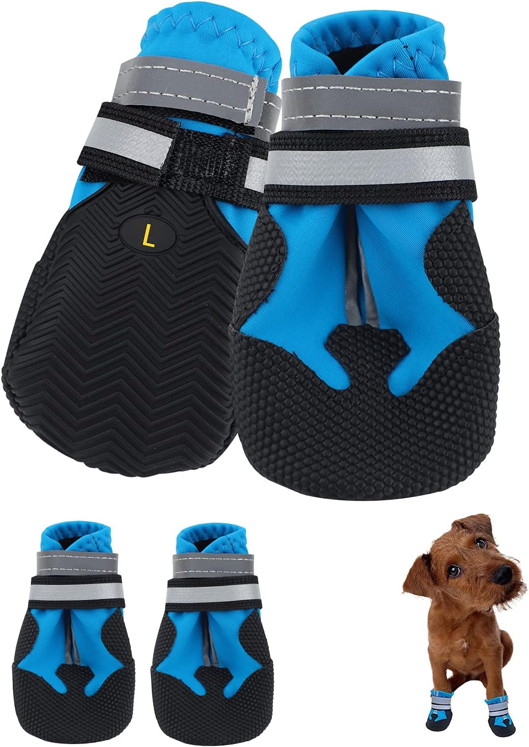 Jodsen Dog Boots, Set of 4 Waterproof Dog Shoes with Reflective Straps ...