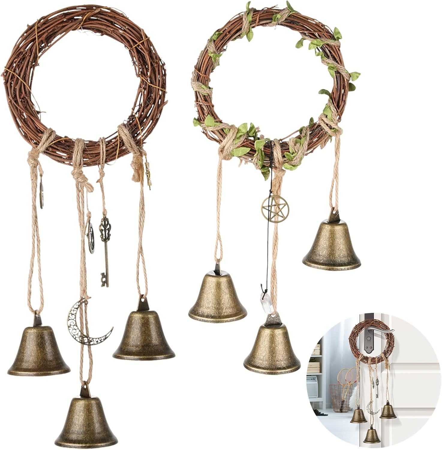 Amazon.com: 2PCS Witch Bells, Rattan Ring Witch Wind Chimes, Handmade ...