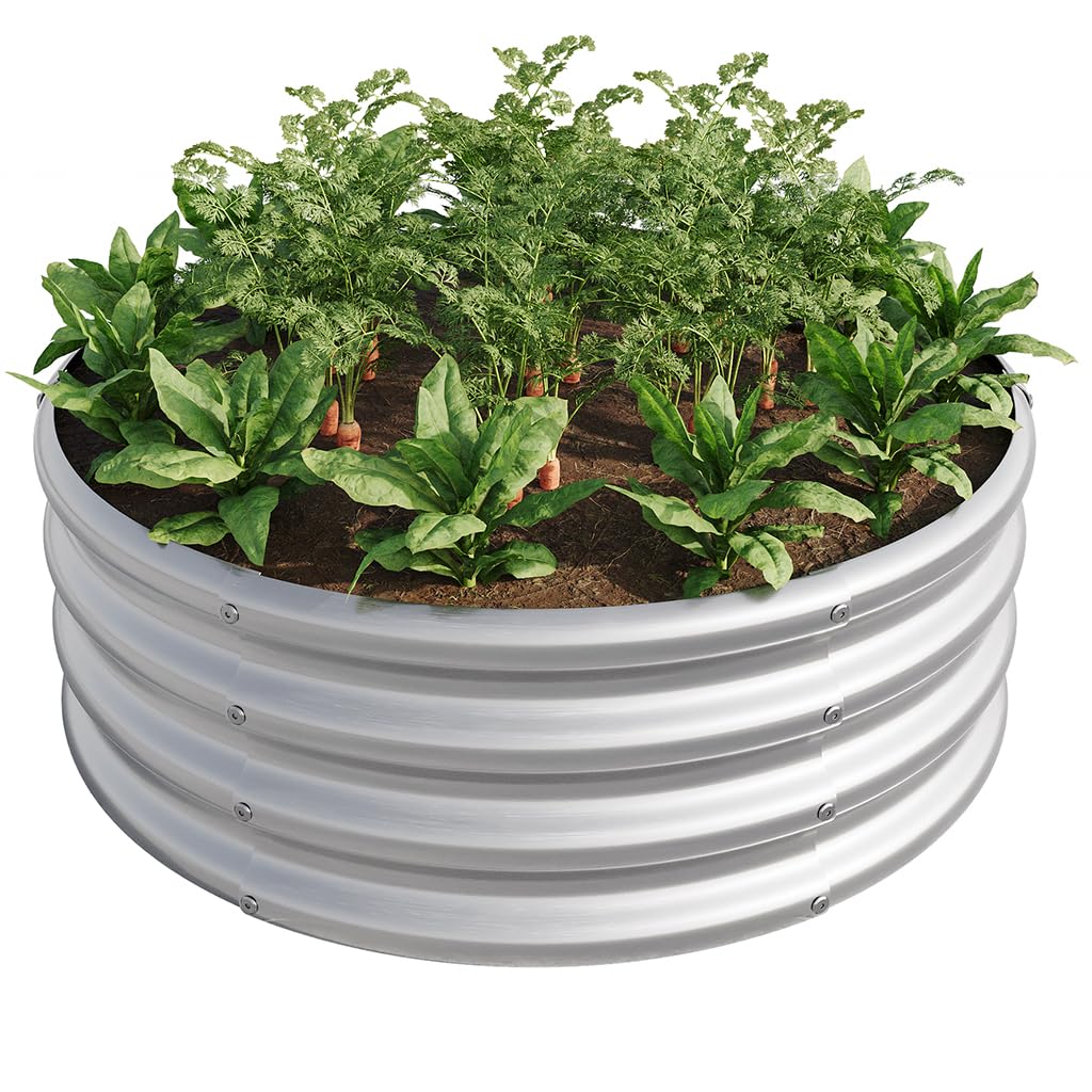 Amazon.com : AMZOSS Round Galvanized Raised Garden Bed kit, Steel Fire ...