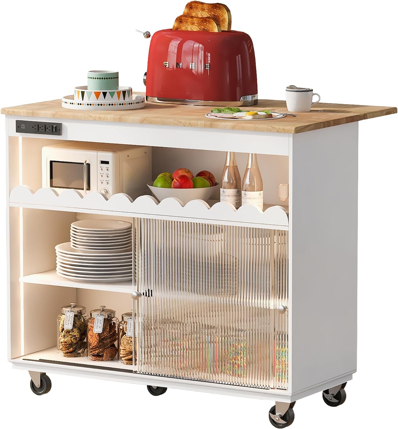 Amazon.com: Miscoos Kitchen Island with Drop Leaf, LED Light Kitchen ...