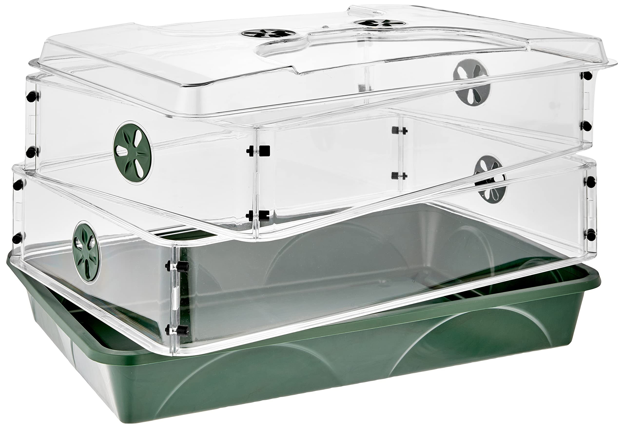 EarlyGrow 24" x 15" x 12.75" Domed Propagator with 2 Height Extenders and Locking Clip Set, Green
