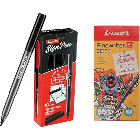 Luxor Fine Writer Black Color (pack Of 10 Pen) Sign Pen (New) Black (10 ...