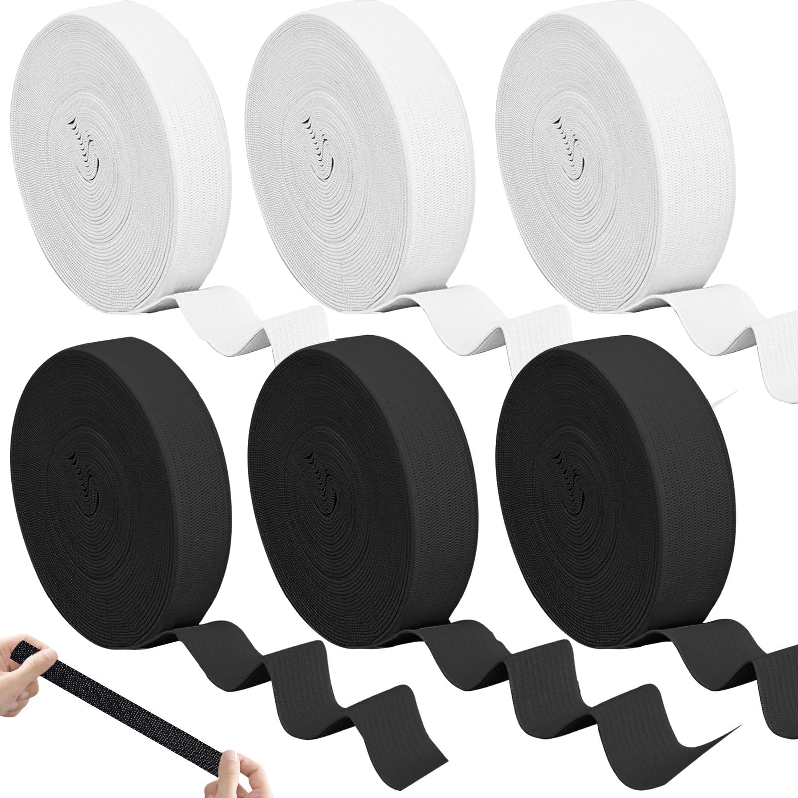 Ysimple 6 Pcs Elastic for Sewing 10/15/20mm - 30 Meters Black & White ...