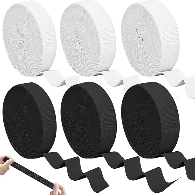 6 Rolls Elastic for Sewing 10/15/20mm, 30M(5M each) Black & White ...