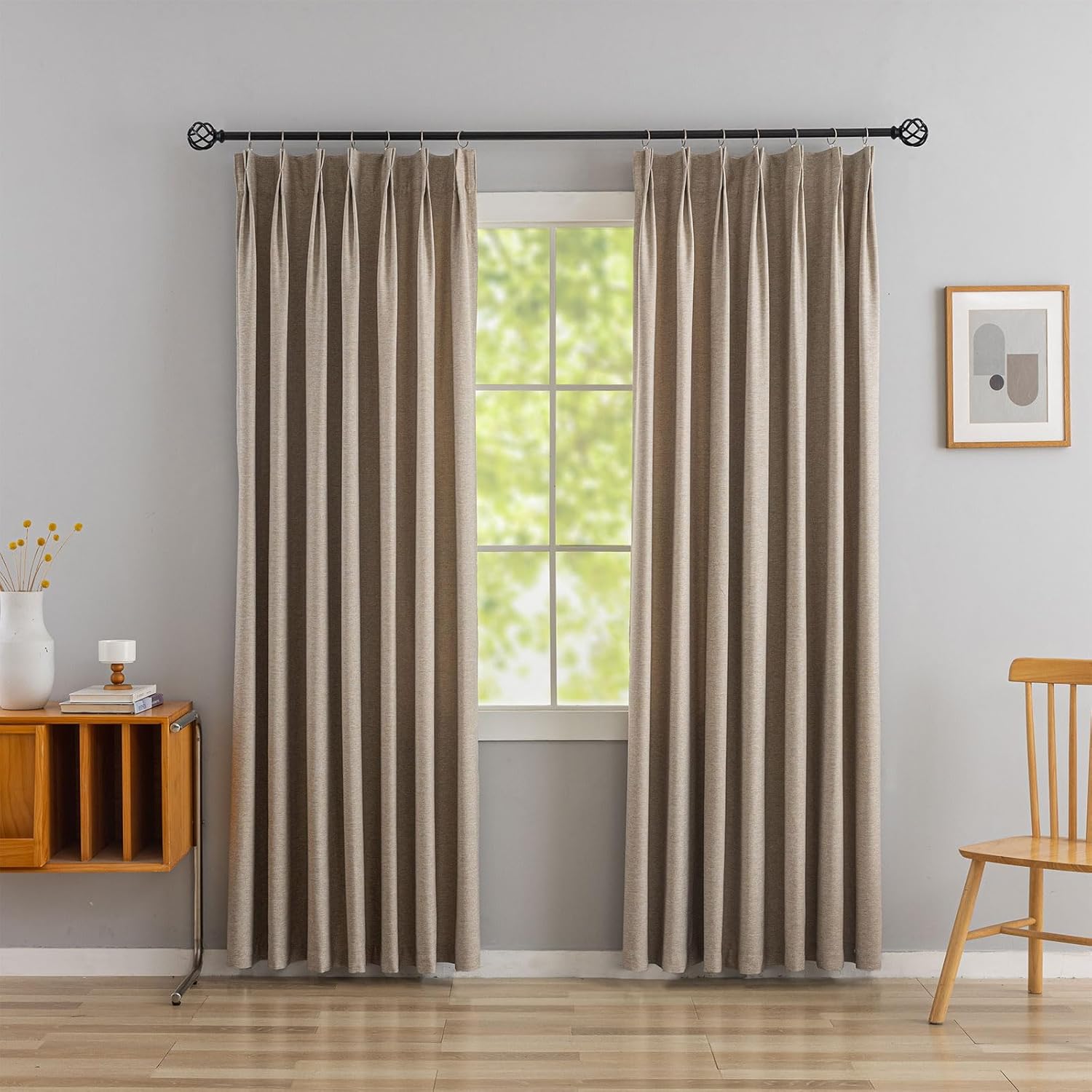 Amazon.com: ABBRIGE Two Pages Pinch Pleated Faux Linen 60% Blackout ...