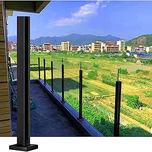 Amazon.com: HONGKEFIT Black Metal Glass Railing Post Kit, Glass ...