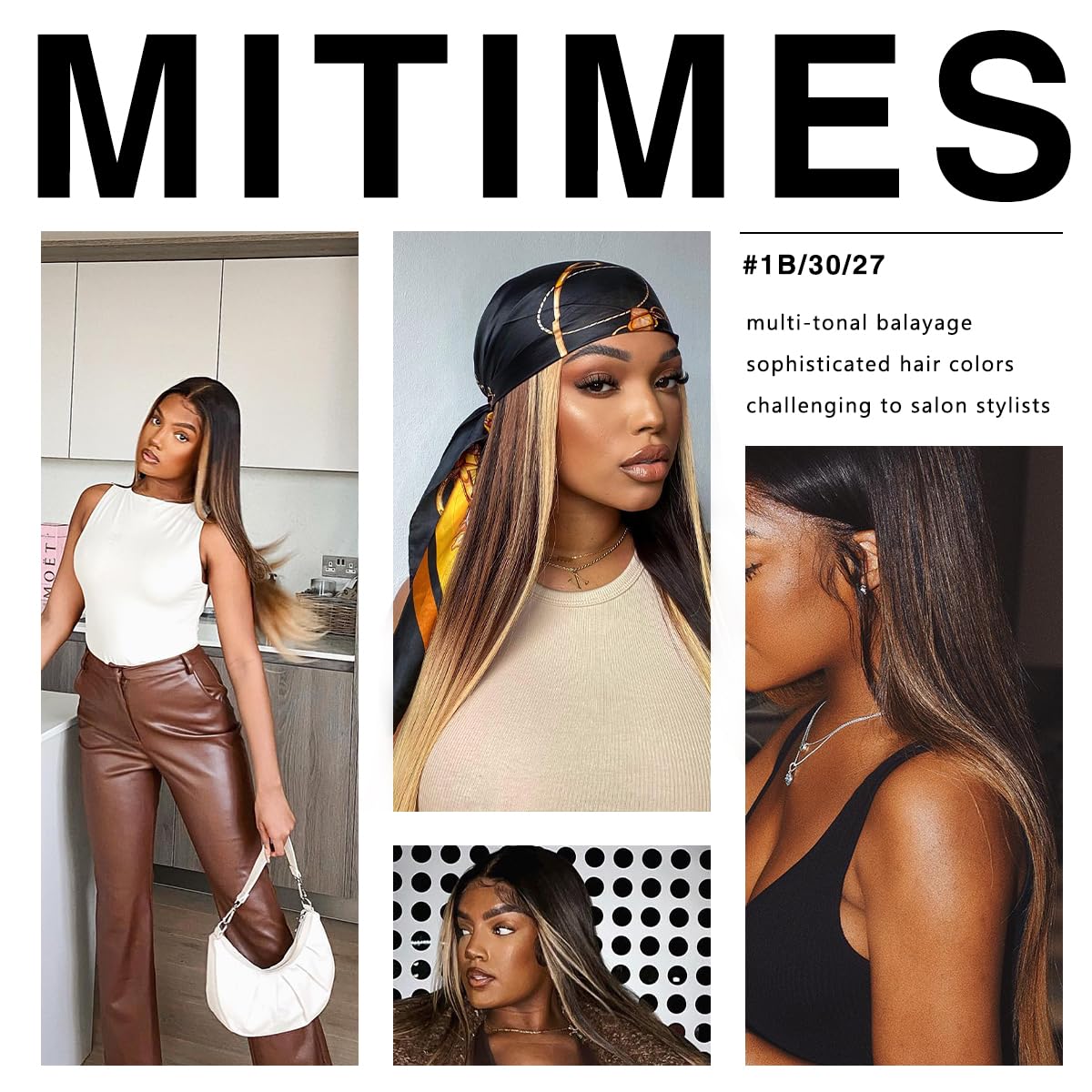 MITIMES 13x6 Ombre Lace Front Wig pre plucked Glueless Highlight Ombre Long Straight Lace Front ...