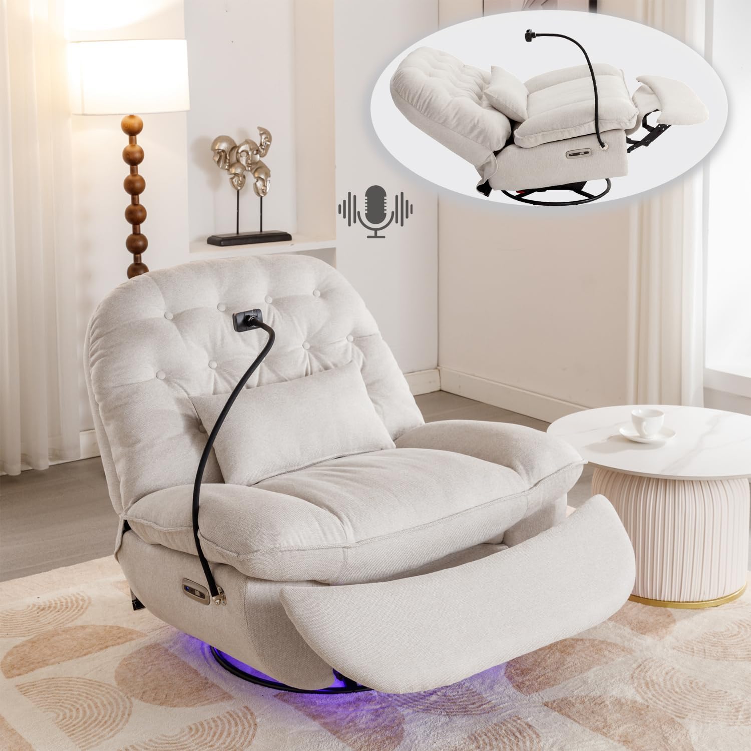 Amazon.com: Oversized Electric Recliner with USB Ports, 360° Swivel ...