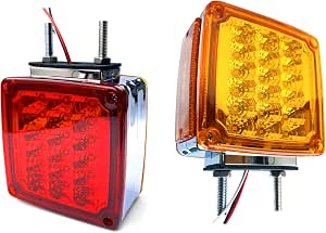 Amazon.co.jp: ASNOO 2個 アンバー/レッド スクエア ダブルフェイス 36 LED ウインカーライト スタッド マウント ...