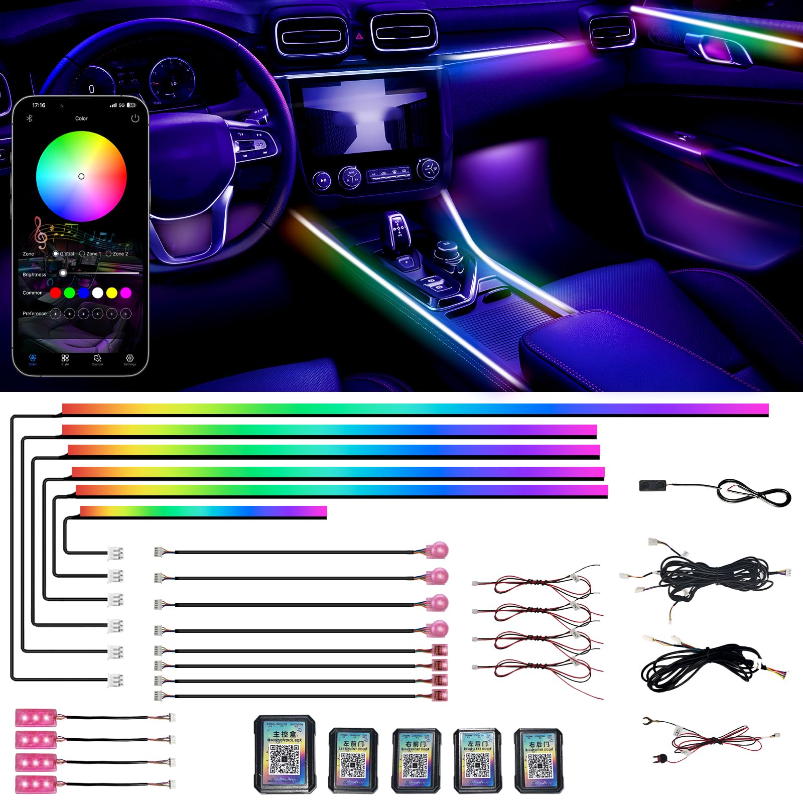 Snapklik.com : Acrylic Interior Car LED Strip Lights, Colorful 18-in-1 ...
