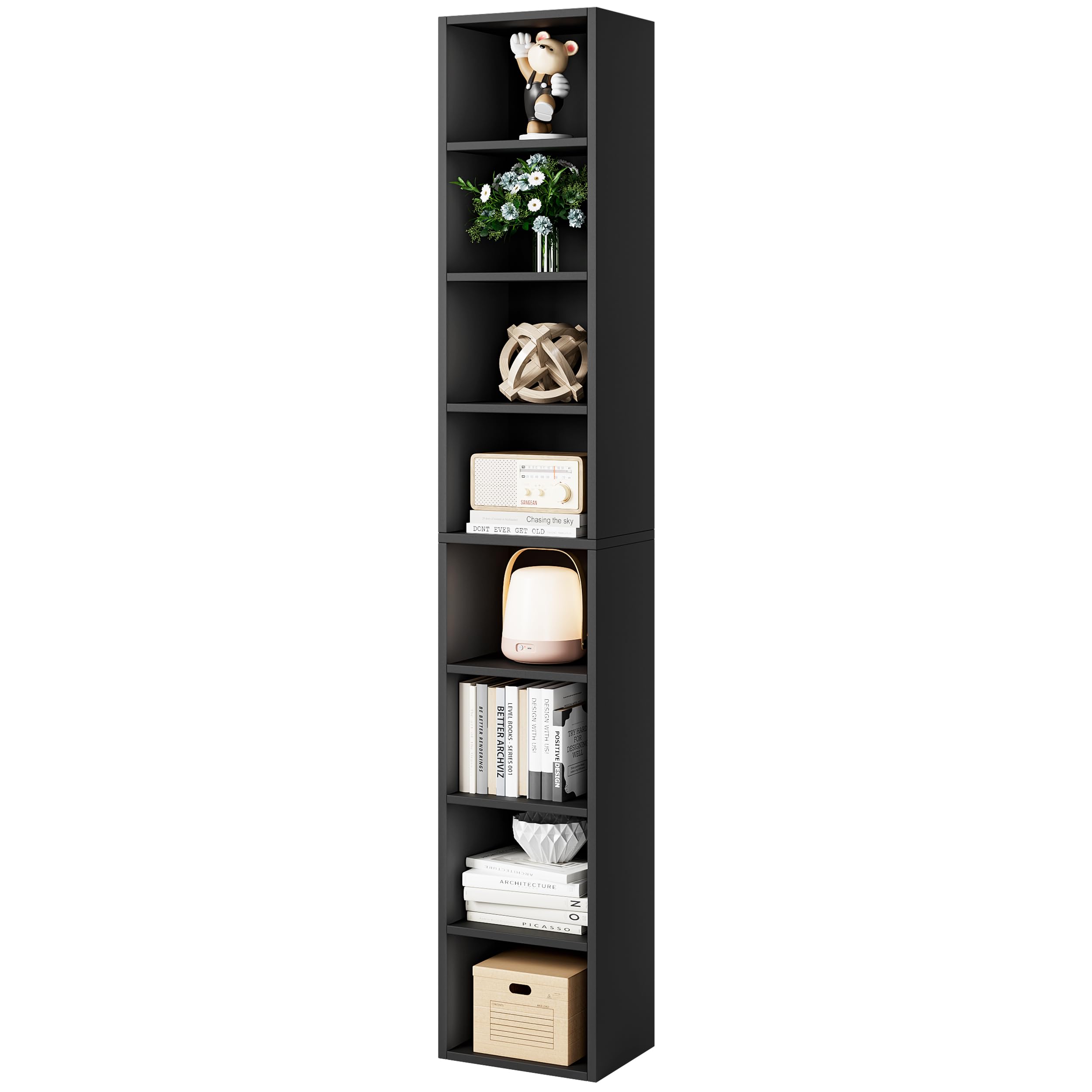 Amazon.com: Bamjoy 71 Inches Tall Narrow Bookcase, 8-Tier Slim CD DVD ...