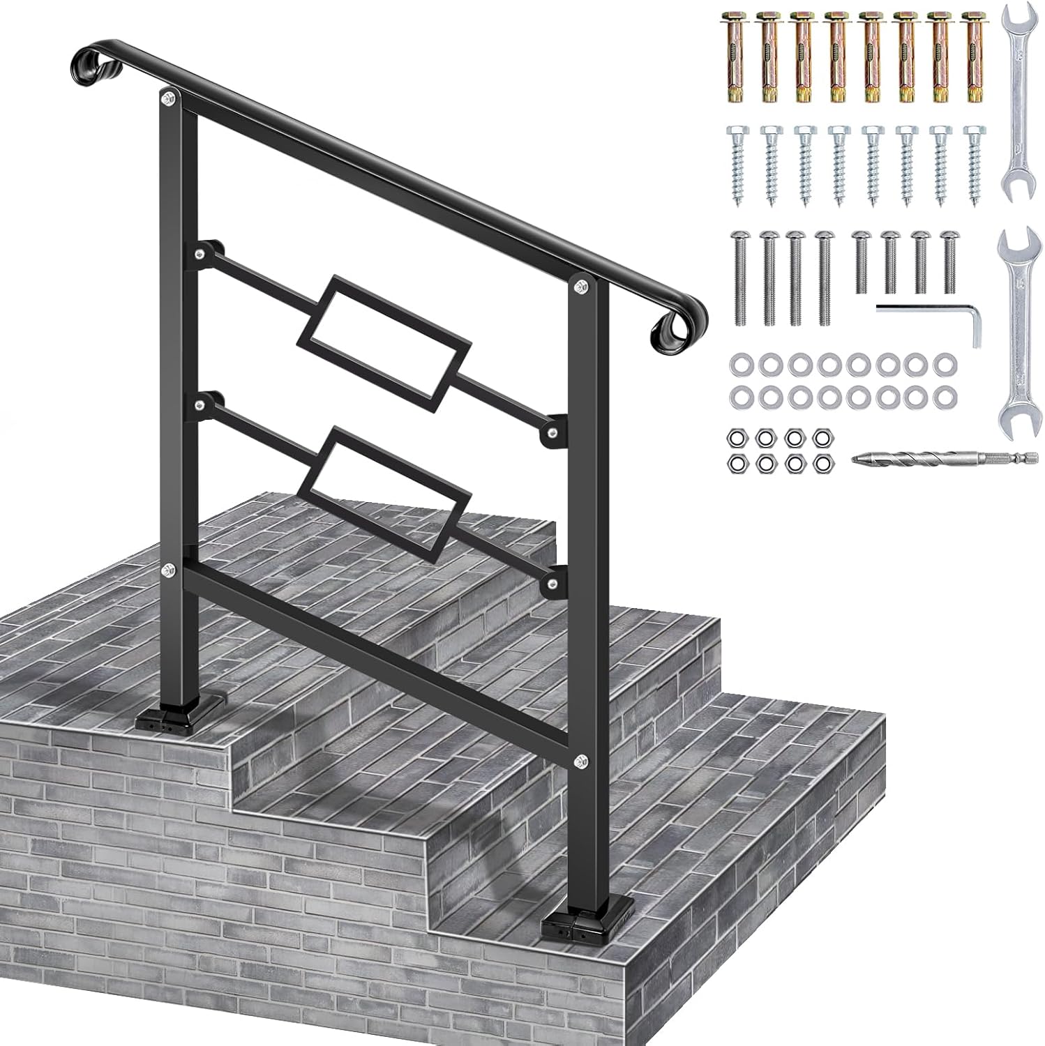 LMRSTOO Handrails for Outdoor Steps Black Wrought Iron Handrail ...