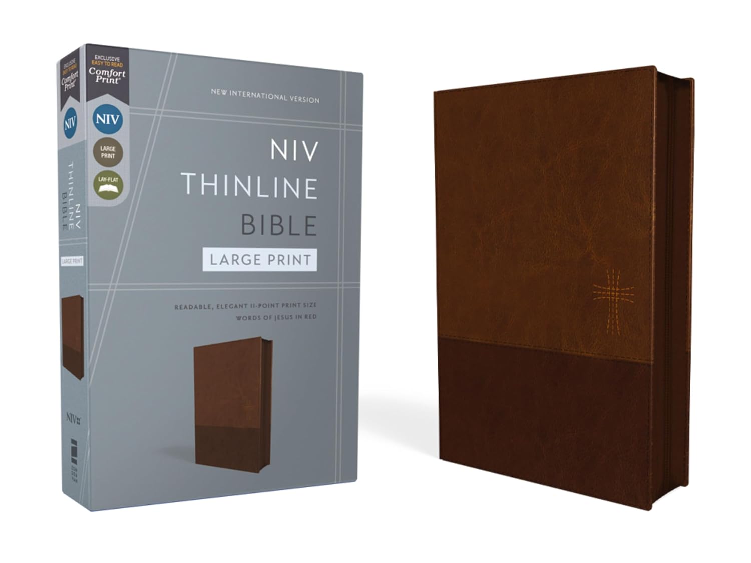 NIV, Thinline Bible, Large Print, Leathersoft, Brown, Zippered, Red ...