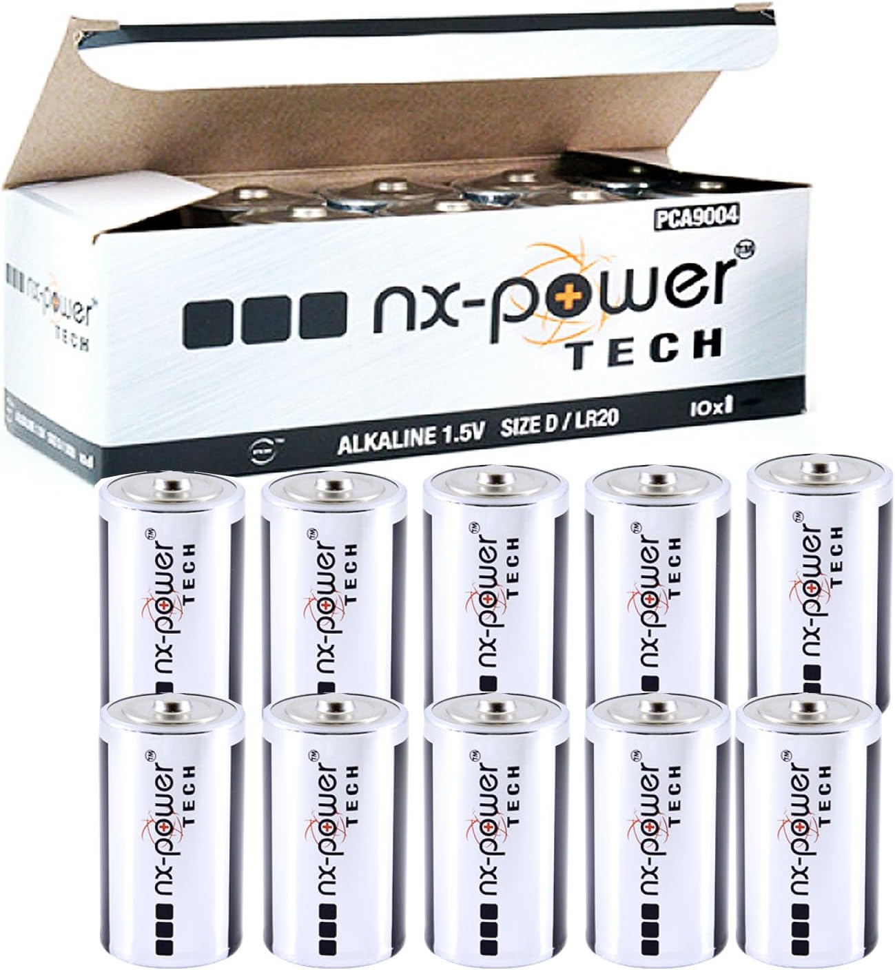 D Batteries, NX Power Size D Batteries Mono LR20 Industrial Alkaline ...
