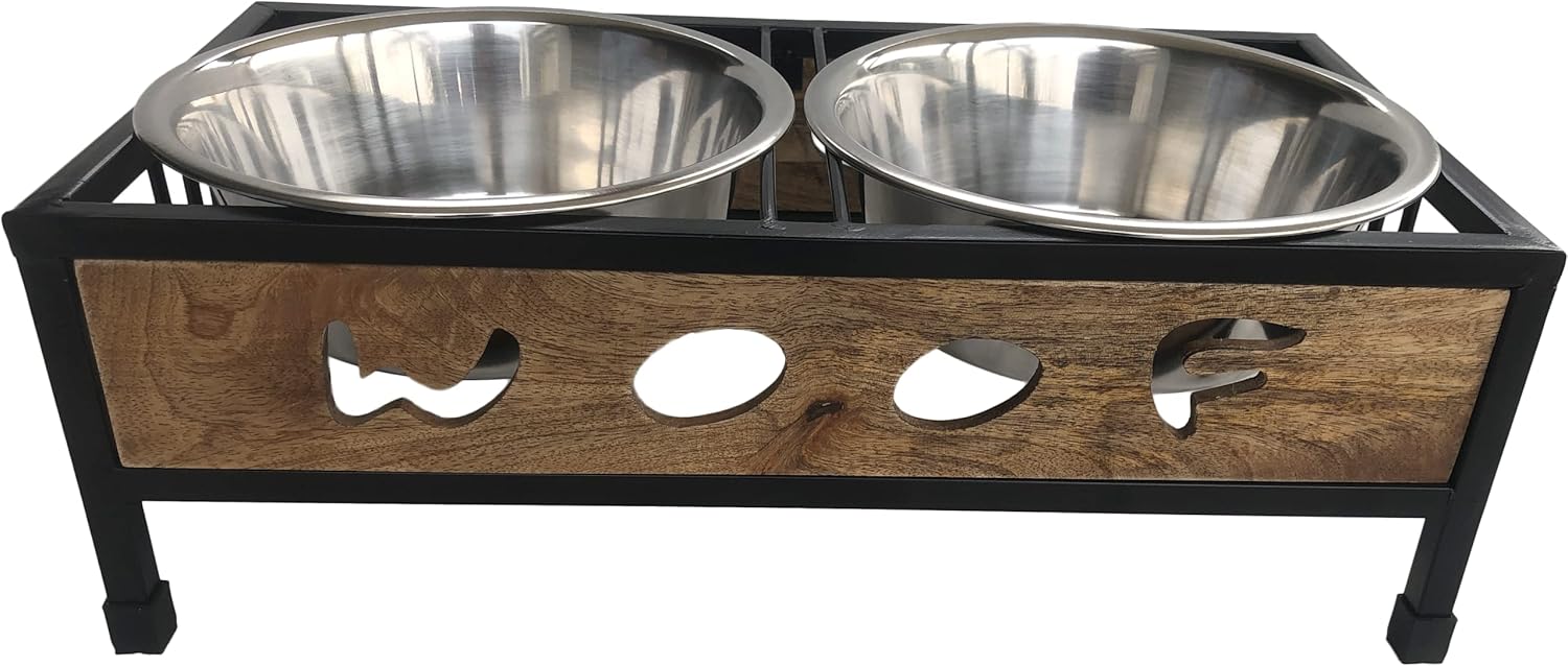 Pet Supplies : Indipets WOOF Design Wooden and Iron Stand with ...