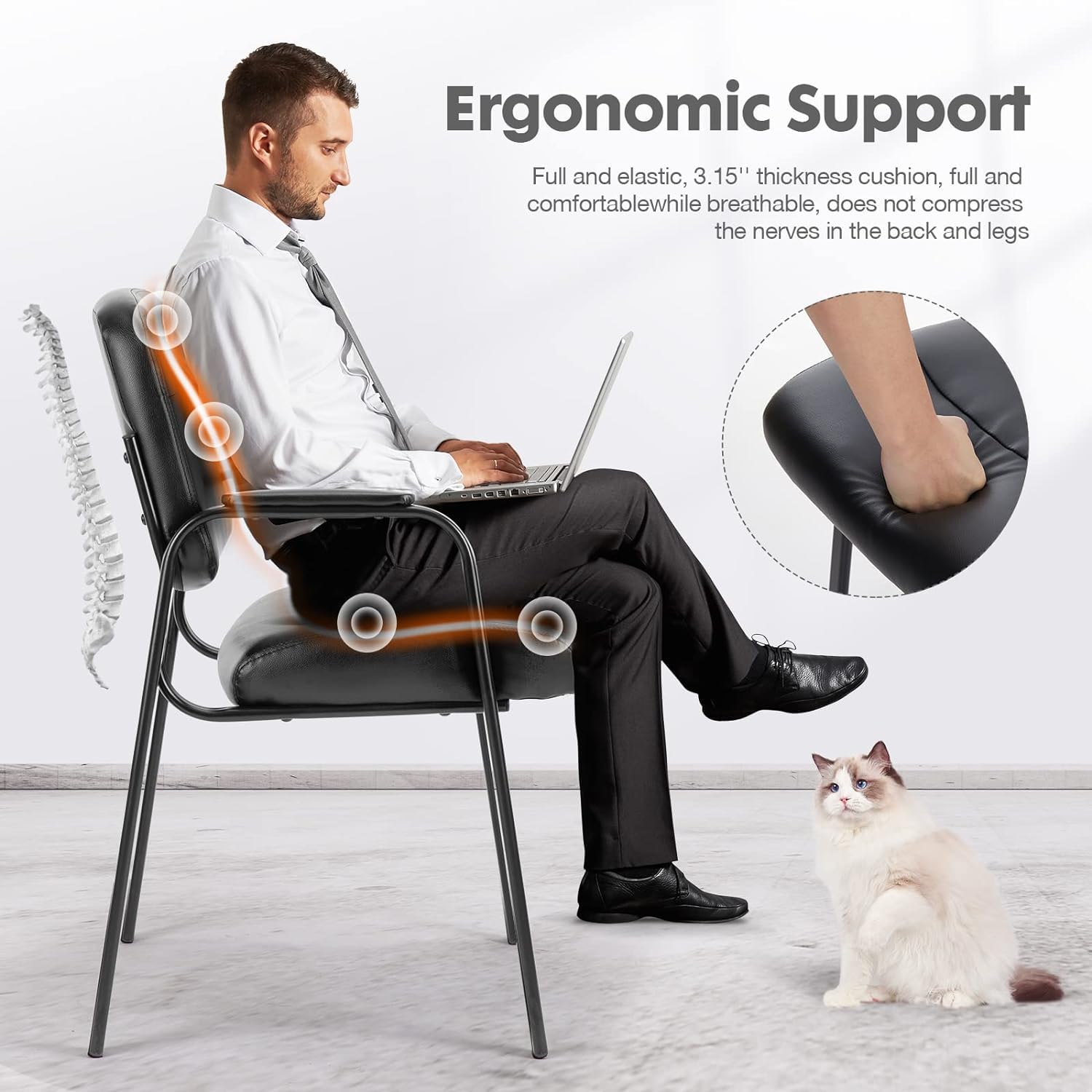 Snapklik.com : Guest Reception Desk Chairs Without Wheels, PU Leather ...
