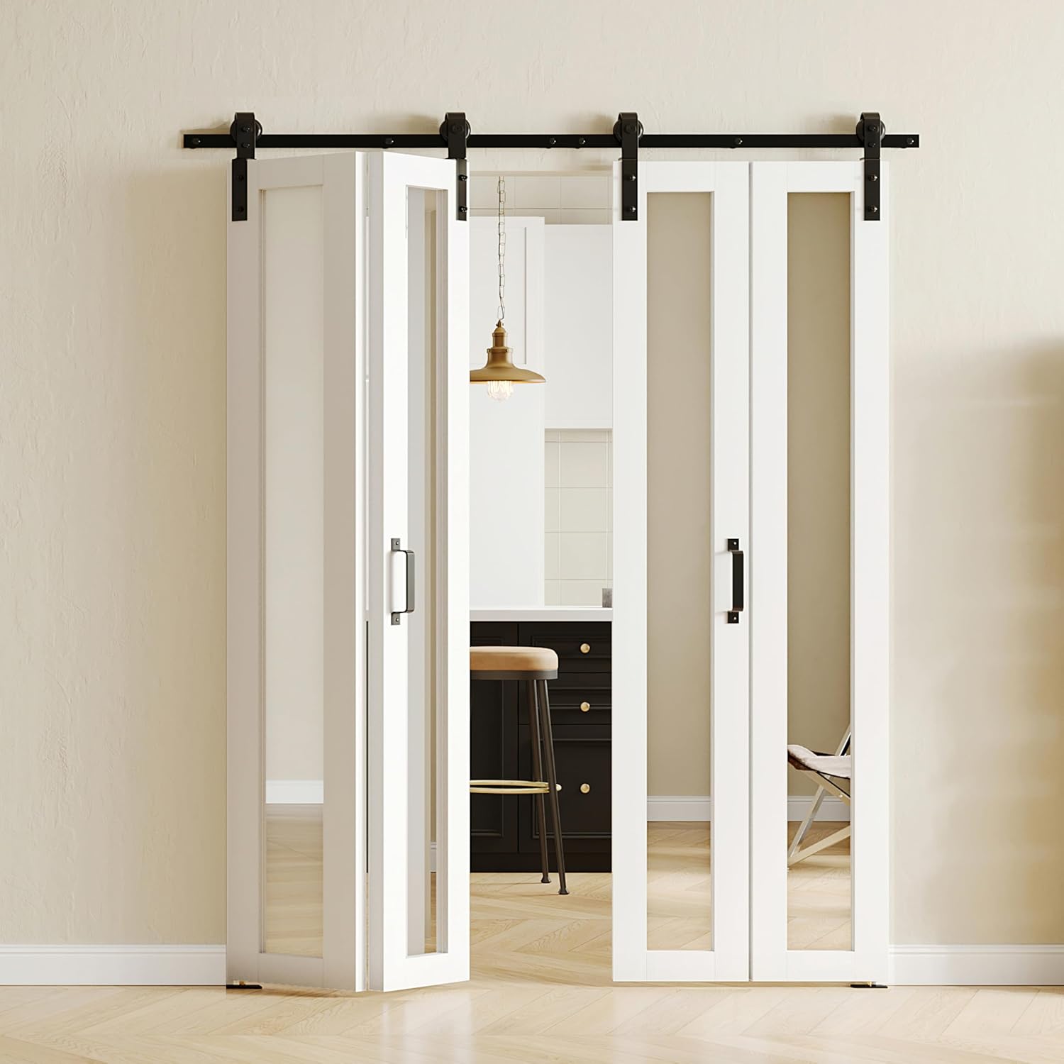 Amazon.com: SOLRIG Bi-Fold Sliding Barn Door 60"（30" x2） x 84", 1 Lites ...