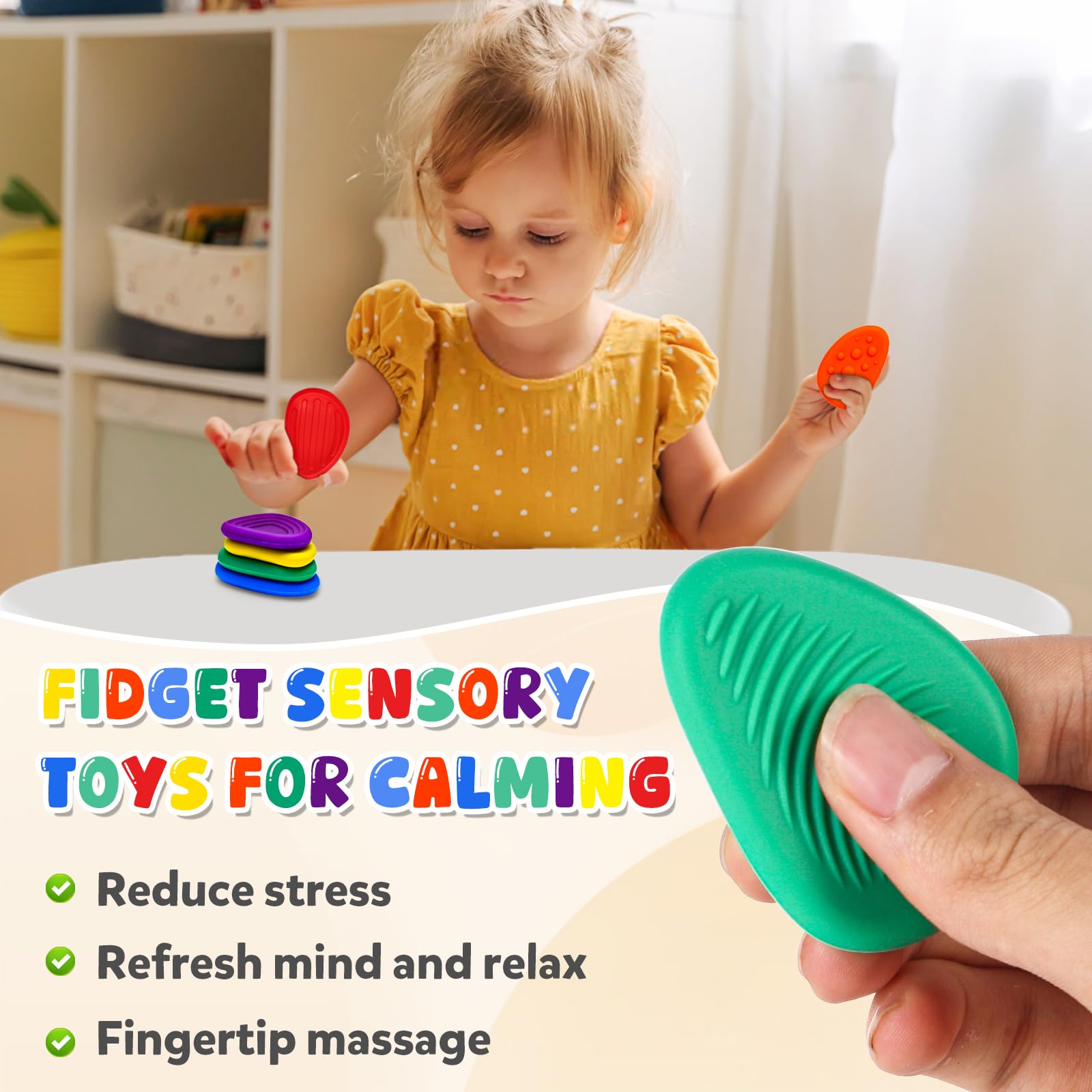 Sensory Worry Stone for Kids, 6 Pcs / Pack Silent Fidget Toys for ...