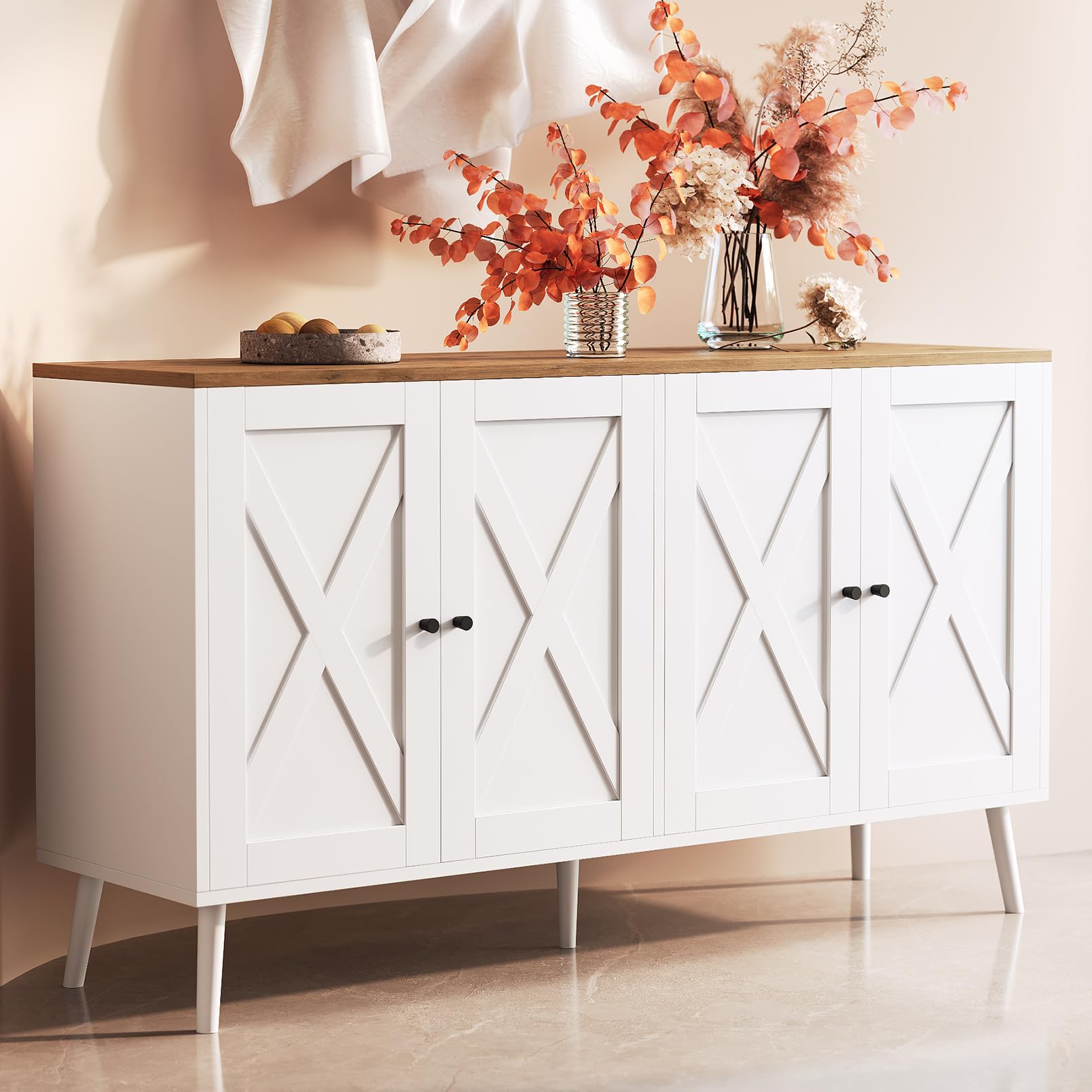 Luoxiao Sideboard Buffet Cabinet, 55.11-inch Rustic Cabinet, Coffee Bar ...