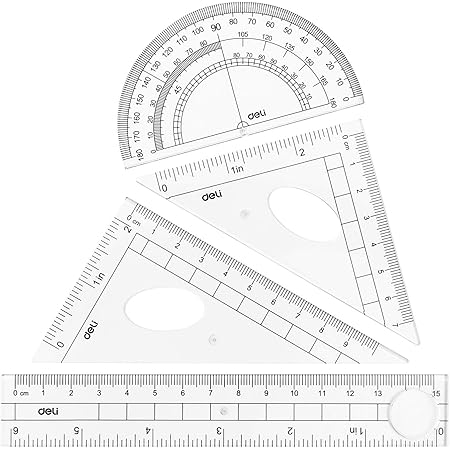 Amazon.com : Deli 4 Pieces Math Geometry Tool Plastic Clear Ruler Sets ...
