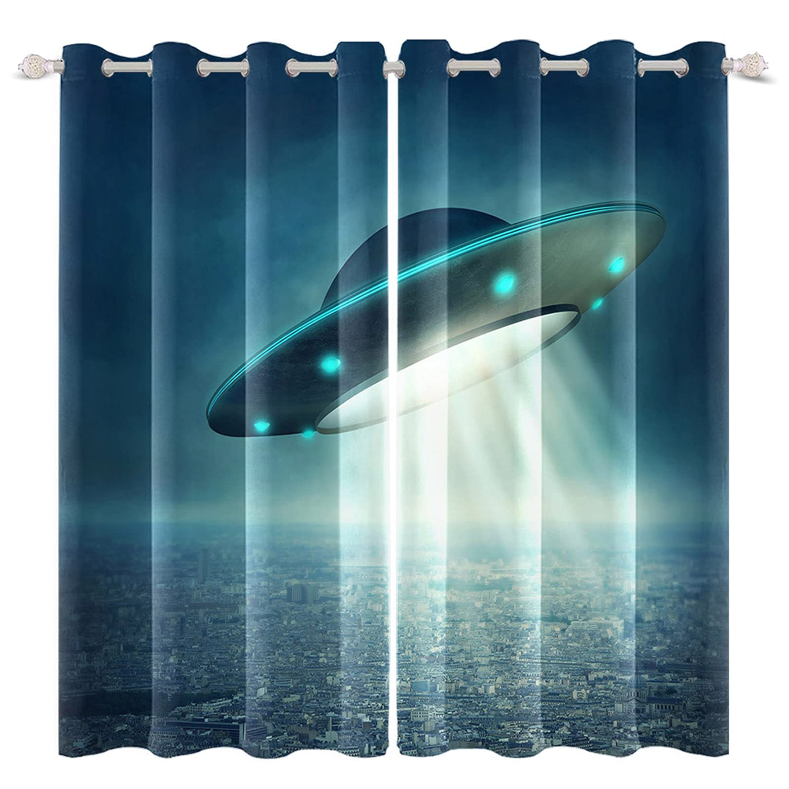Amazon.com: AWERT Alien Blackout Curtains, Flying Saucer UFO Window ...