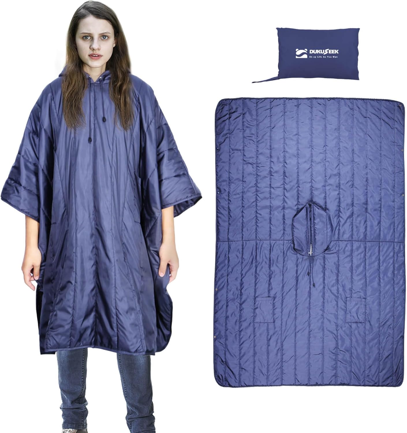 DUKUSEEK Outdoor Camping Blanket with Hoodie, Packable Backpacking ...