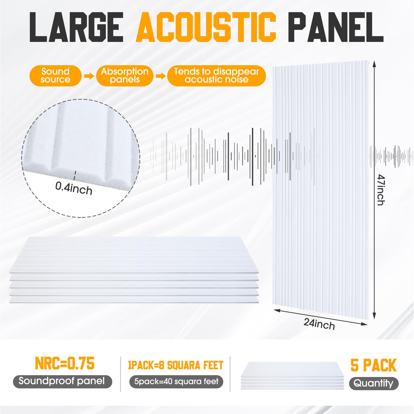 Snapklik.com : Woanger 5 Pack Large Acoustic Panels, 47 X 24 Inch Sound ...