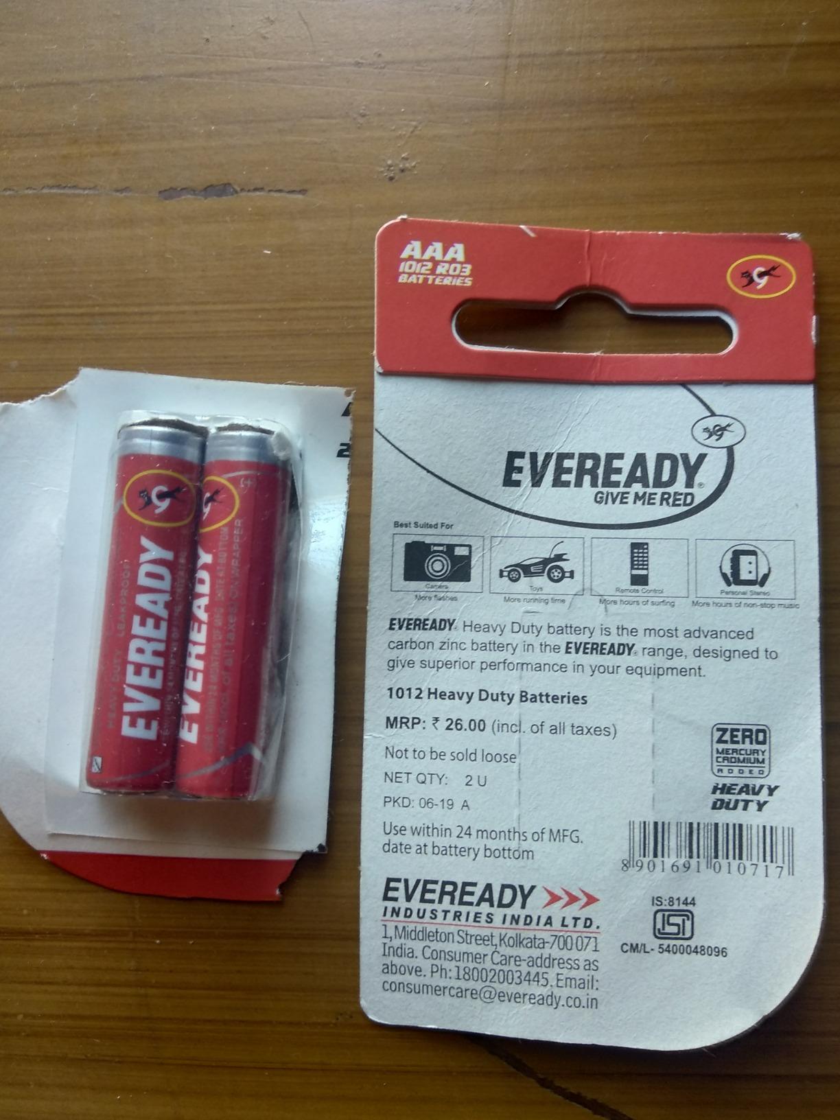 Eveready Alkaline Batteries - Red AAA, 2 Battery Pack : Amazon.in ...