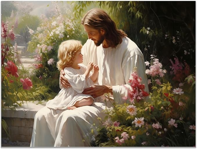 Amazon.com: SHYAMIC Jesus Canvas Print, White and Pink Jesus Wall Art ...