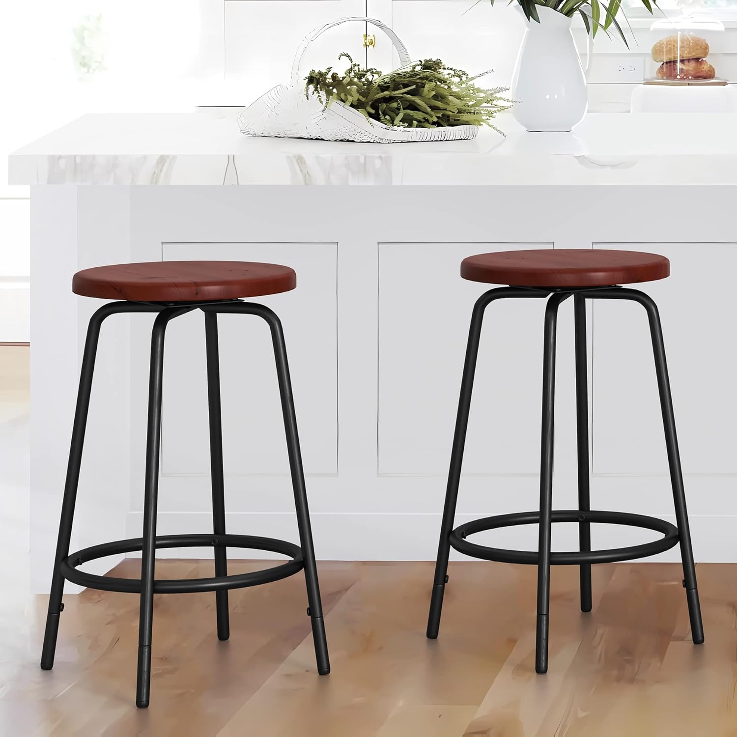 Amazon.com: Cozyman Swivel Bar Height Stools, Backless Farmhouse ...