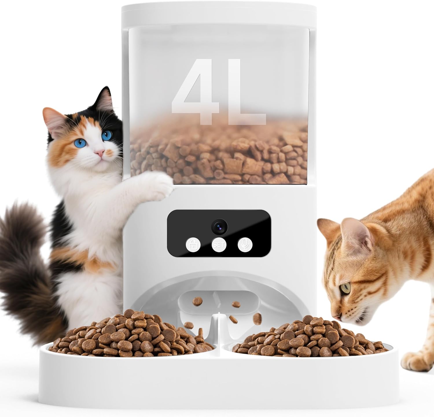 Automatic Cat Feeder with Camera for 2 Cats 1080P HD Video Night Vision ...