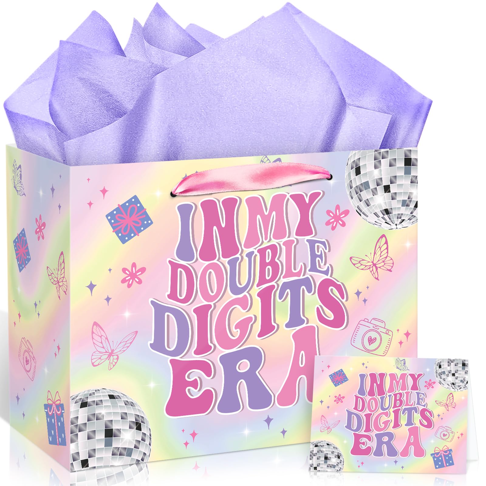 Amazon.com: Large 10th Birthday Gift Bag for Girl Iridescent Double ...