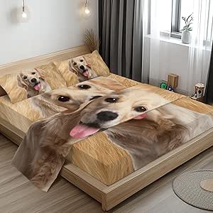 Amazon.com: Sleepwish Golden Retriever Bedding Puppy Dog 4-Piece Sheet ...