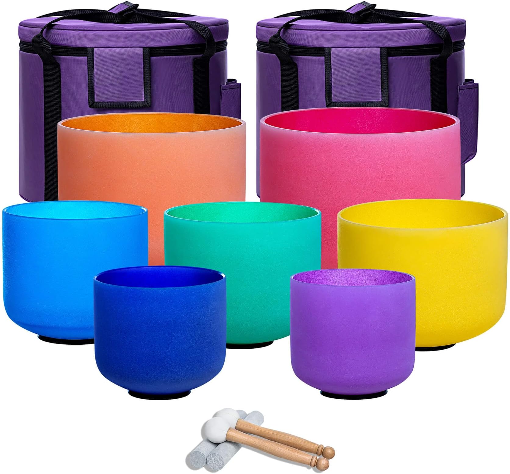 Amazon.com: 432HZ 6''-12'' Set of 7 Colored Crystal Singing Bowl Set ...