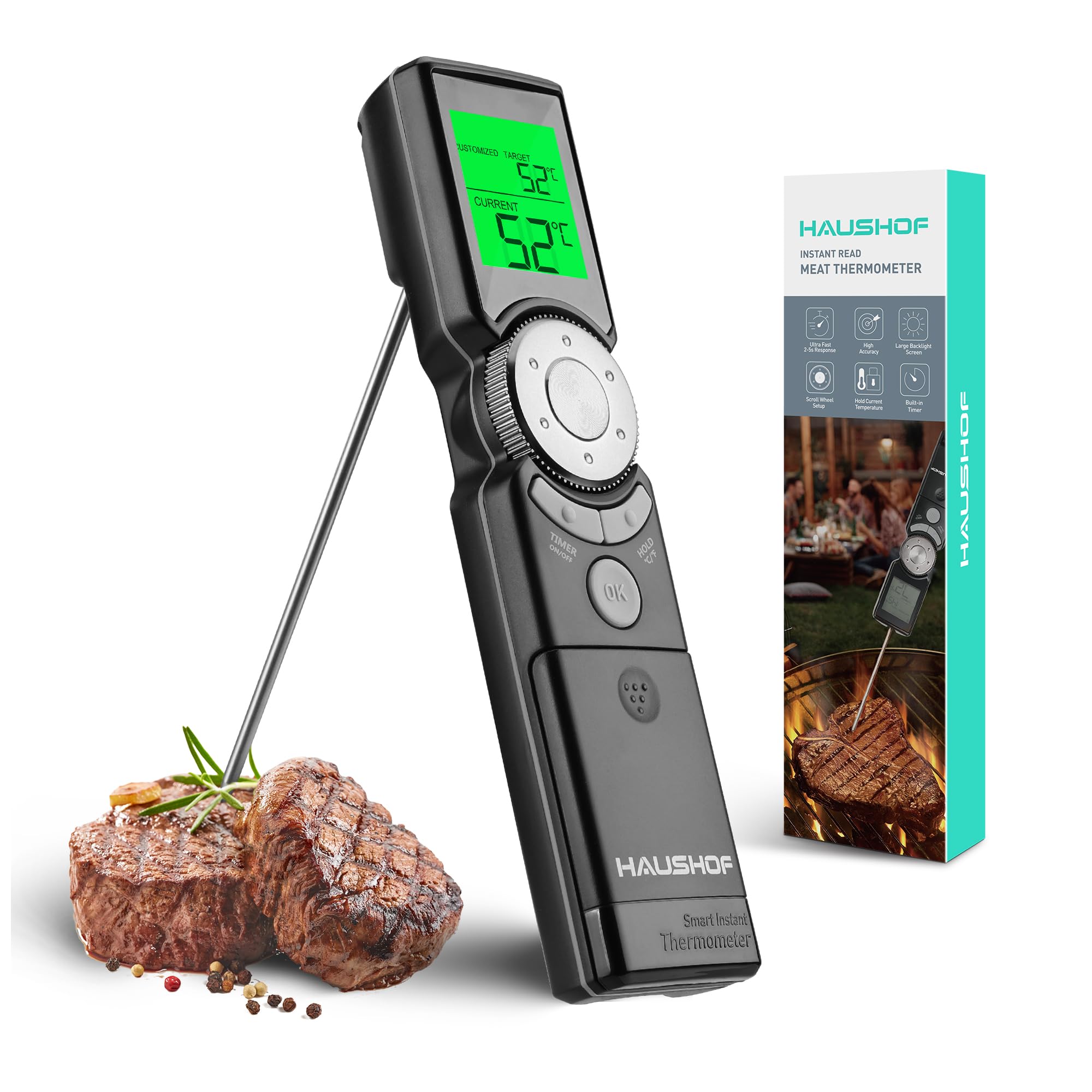 Snapklik.com : HAUSHOF Instant Read Meat Thermometer Digital, High ...
