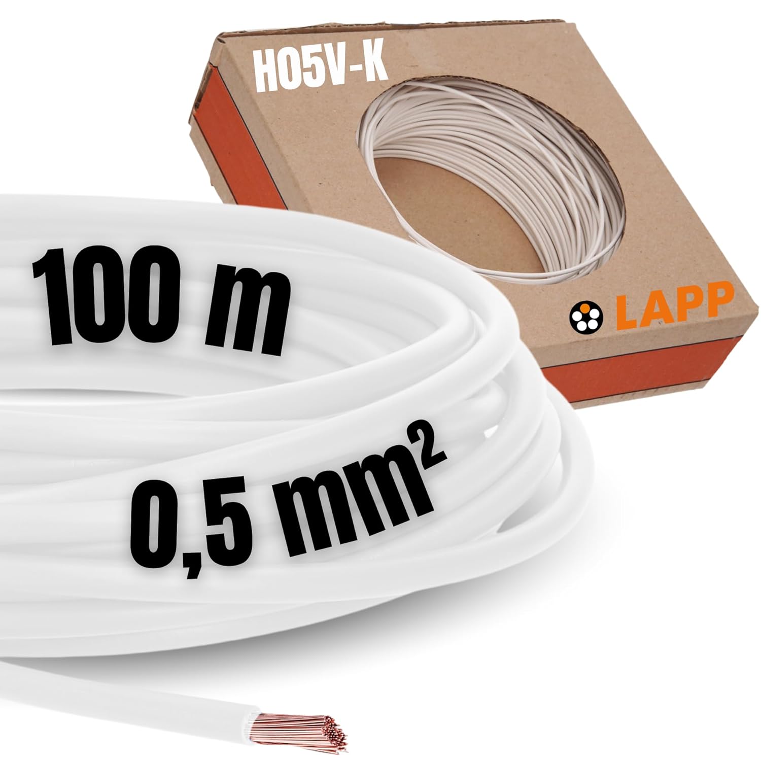 100 Meter Lapp 4510051 H05V-K 0,5 mm² weiß I Verdrahtungsleitung I Aderleitung flexibel I PVC ...