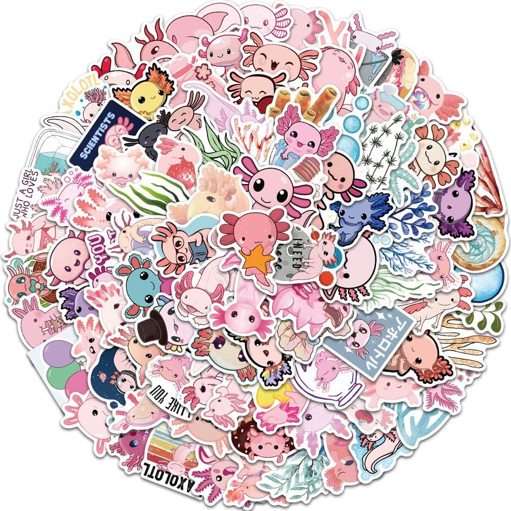 Amazon.com: 100 Pcs Cartoon Axolotl Stickers, Lovely Cute Animal ...
