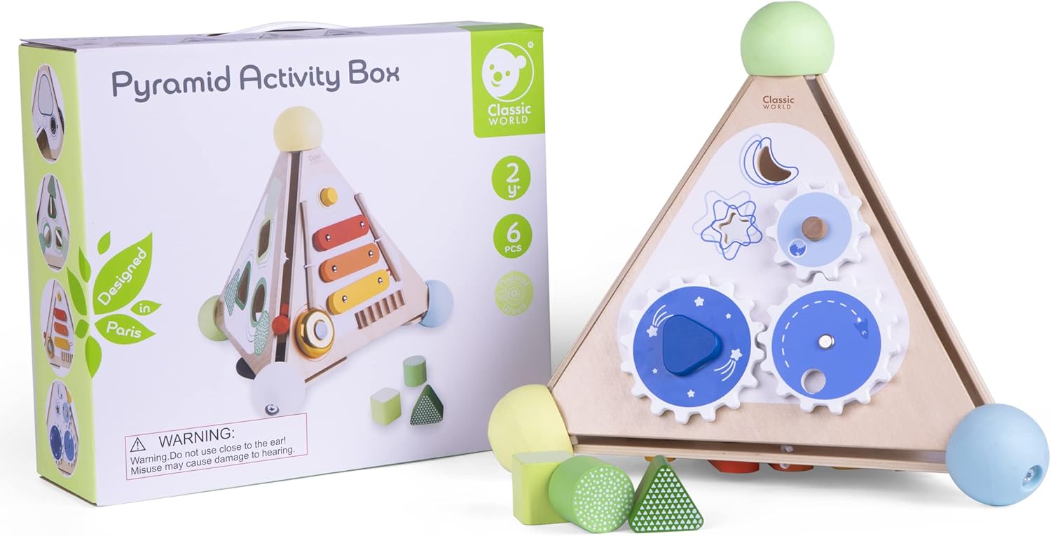 Wooden Activity Cube, Black Discs, Mirror, Shape Sorter, Space Gear ...