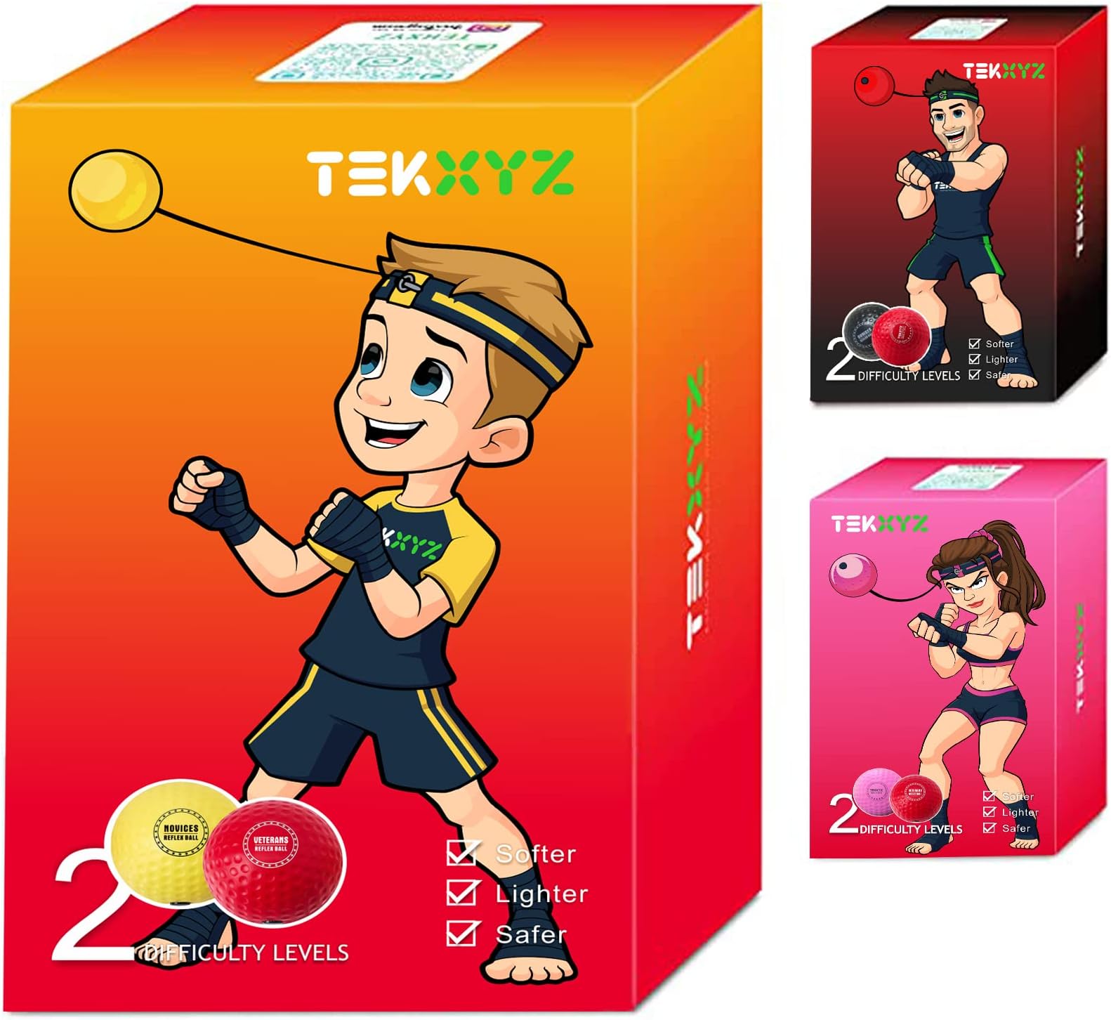 TEKXYZ Boxing Reflex Ball, 3 Difficulty Levels Boxing Ball with ...
