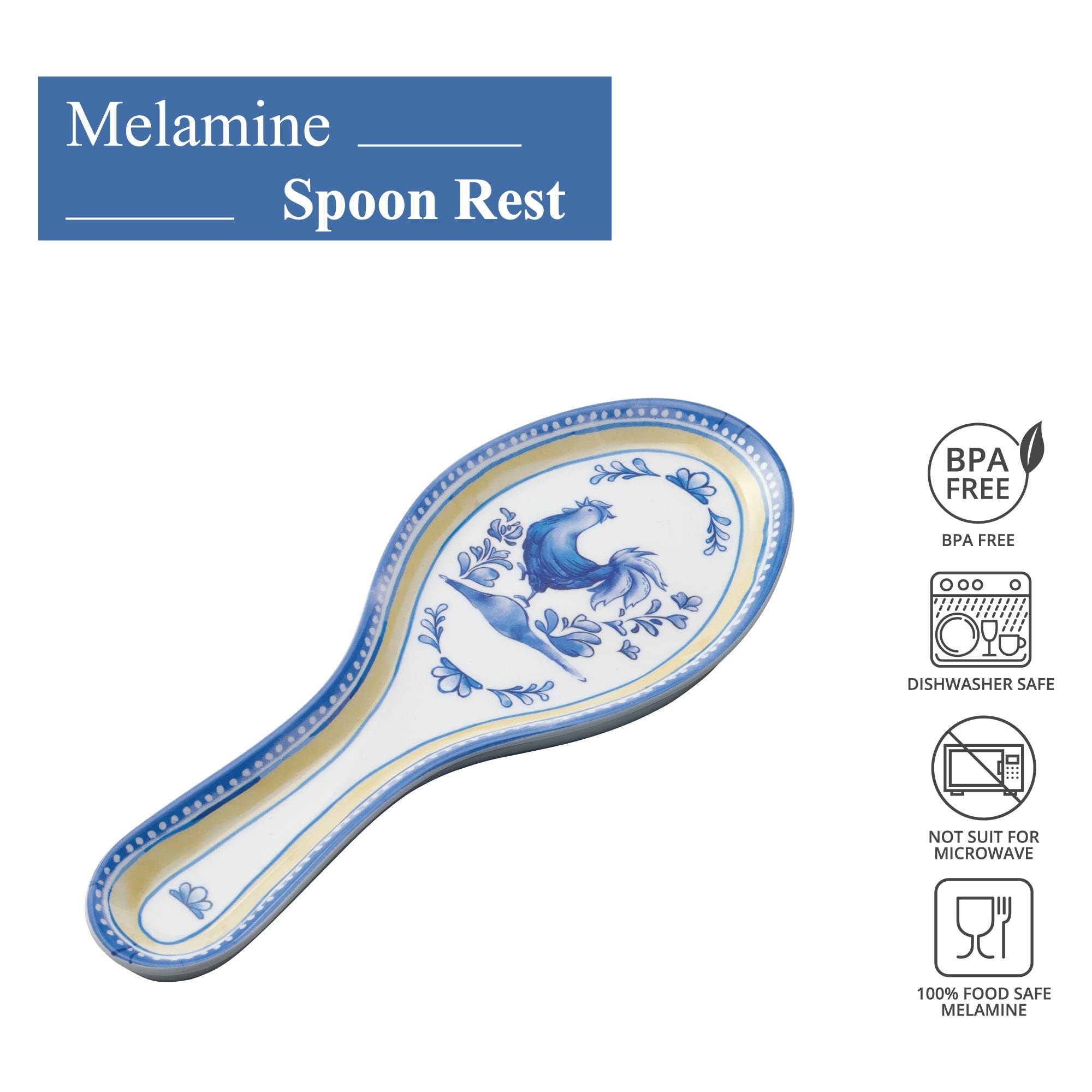 Snapklik.com : ware Blue Rooster Melamine Spoon Rest, Cooking Spoon ...