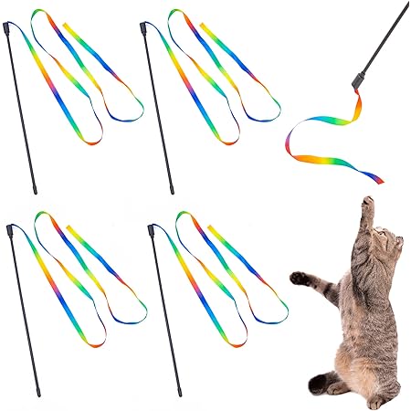 Amazon.com : YULOYI Cat String Toys, 4 Packs Rainbow Wand Toys ...