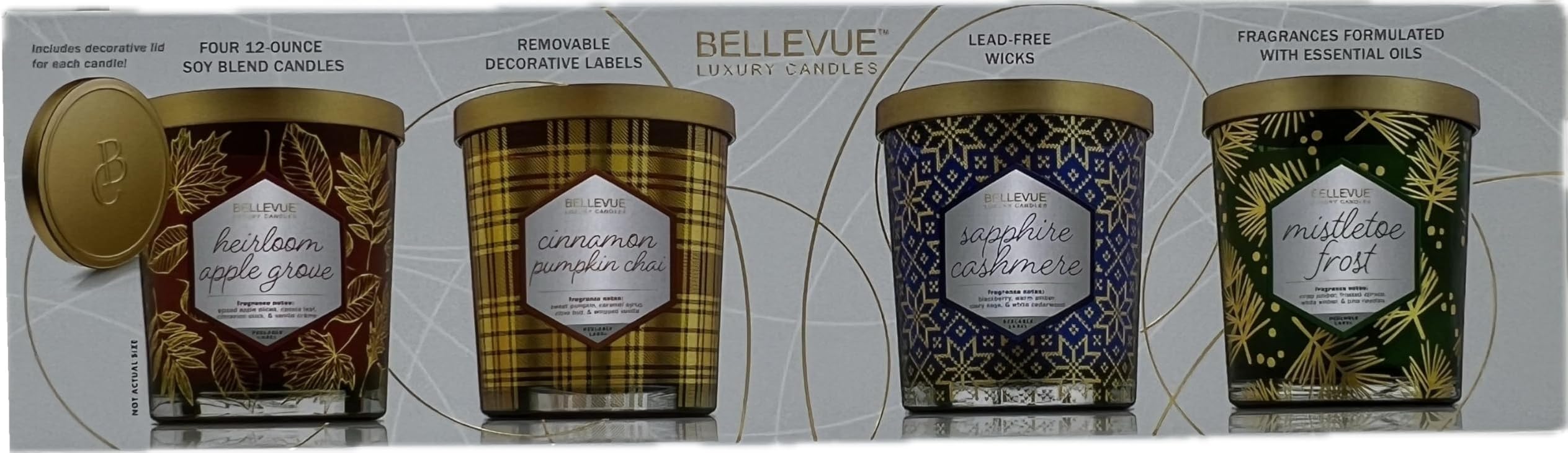 Amazon.com: Bellevue Luxury Candles, 4 Soy Blend Candles 12 oz Each ...